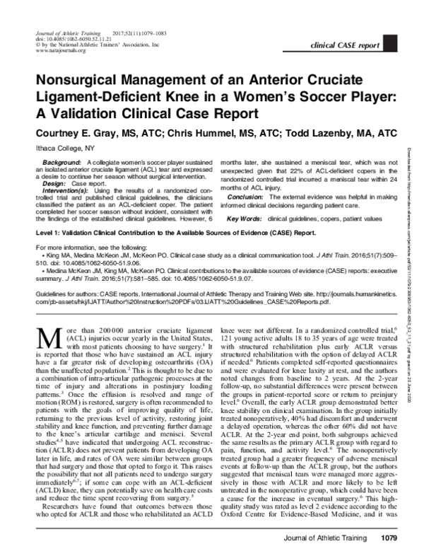 (PDF) Nonsurgical Management of an Anterior Cruciate Ligament-Deficient ...