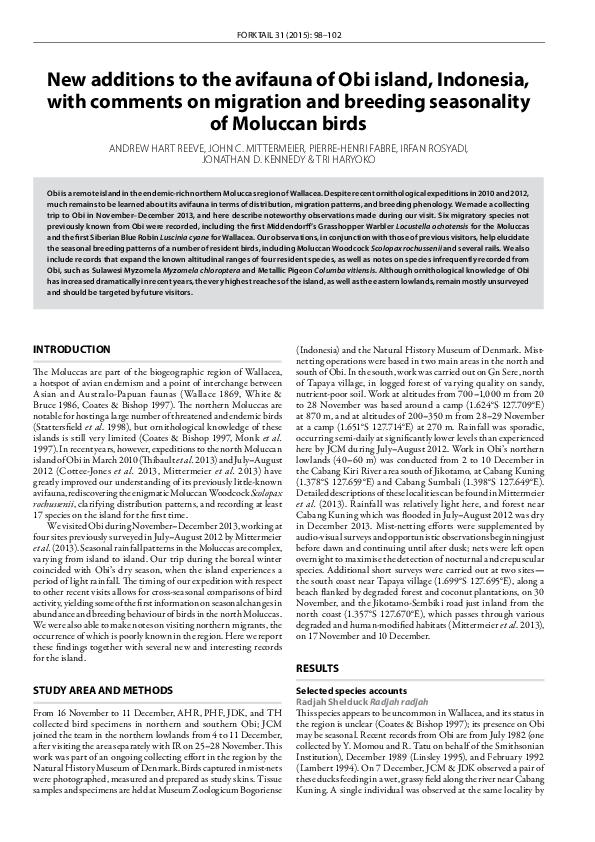 (PDF) New additions to the avifauna of Obi island, Indonesia, with ...