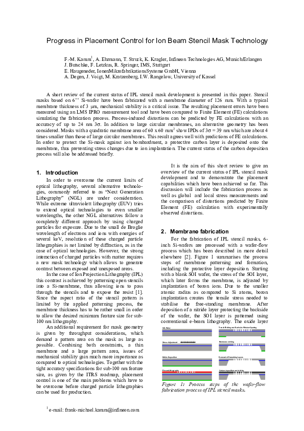 (PDF) Progress in Placement Control for Ion Beam Stencil Mask Technology
