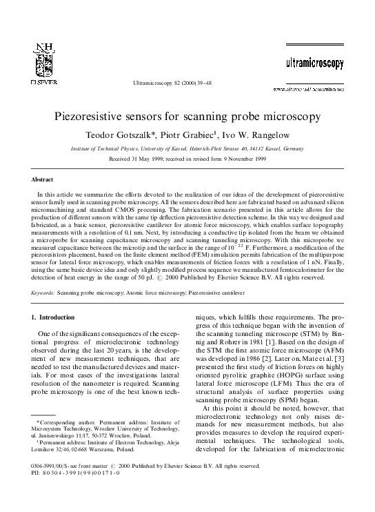 (PDF) Piezoresistive sensors for scanning probe microscopy