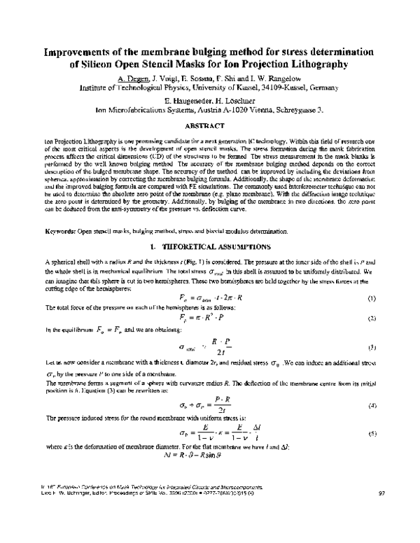(PDF) Improvements of the membrane bulging method for stress determination of Silicon Open ...