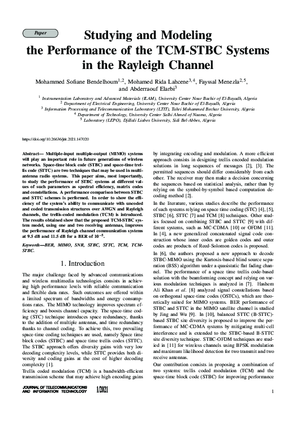 (PDF) Studying and Modeling the Performance of the TCM-STBC Systems in ...