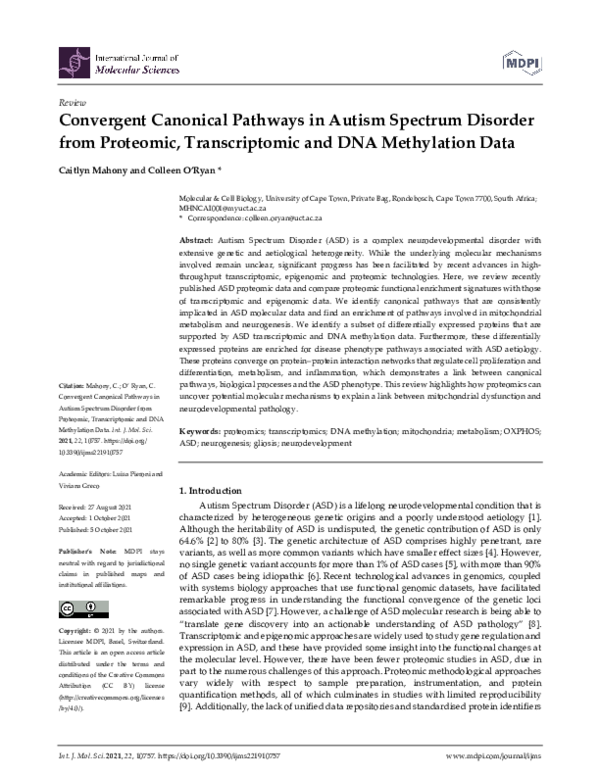 (PDF) Convergent Canonical Pathways in Autism Spectrum Disorder from ...