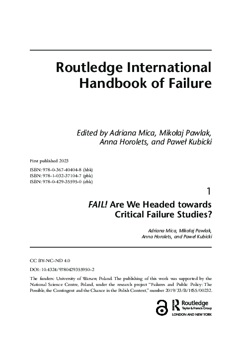 (PDF) FAIL! Are We Headed towards Critical Failure Studies?
