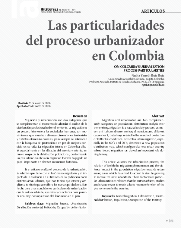 (PDF) Las particularidades del proceso urbanizador en Colombia ON ...
