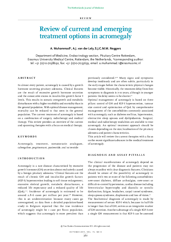 (PDF) Review of current and emerging treatment options in acromegaly