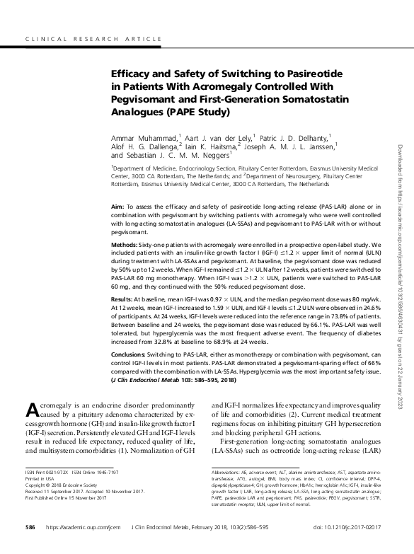 (PDF) Efficacy and safety of switching to pasireotide in acromegaly ...