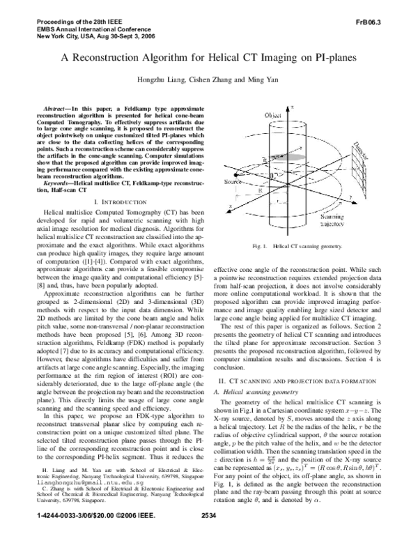 (PDF) A reconstruction algorithm for helical CT imaging on PI-planes