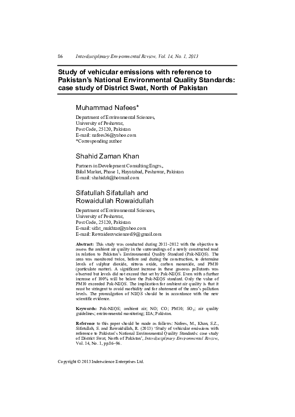 (PDF) Study of vehicular emissions with reference to Pakistan's ...