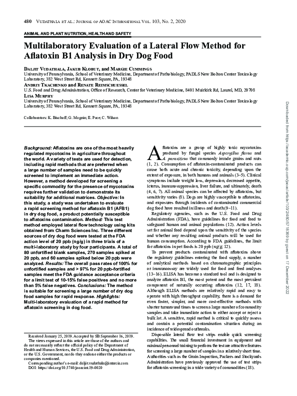 (PDF) Multilaboratory Evaluation of a Lateral Flow Method for Aflatoxin ...