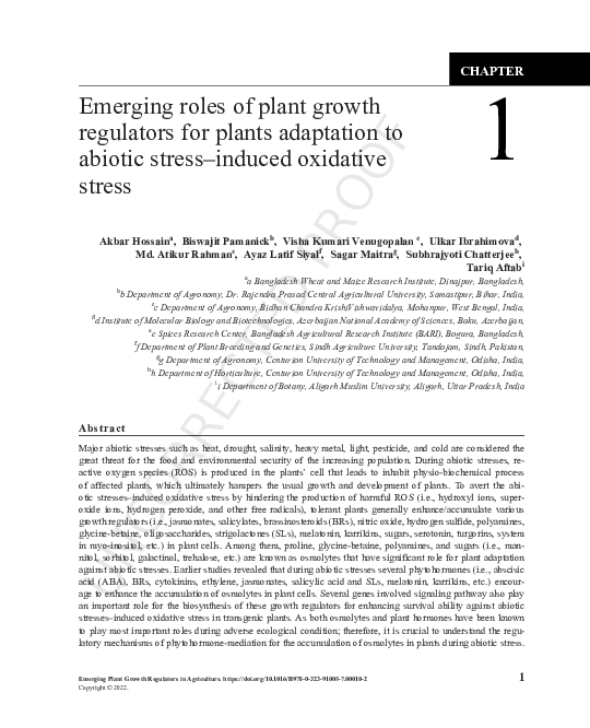 (PDF) Emerging roles of plant growth regulators for plants adaptation to abiotic stress-induced ...
