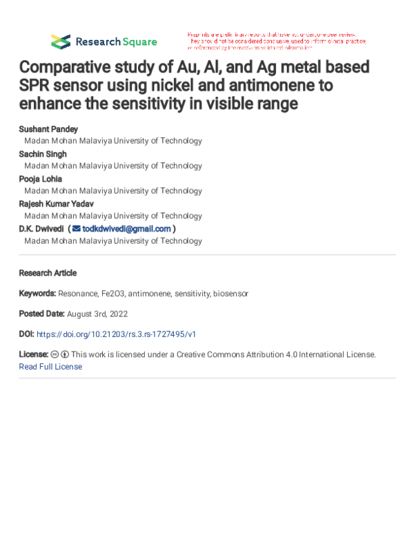 (PDF) Comparative study of Au, Al, and Ag metal based SPR sensor using ...