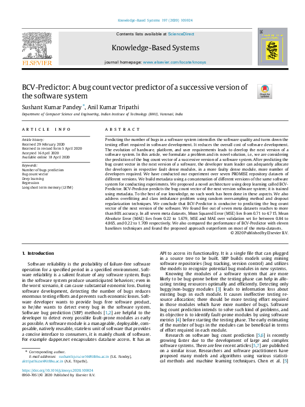 (PDF) BCV-Predictor: A bug count vector predictor of a successive ...