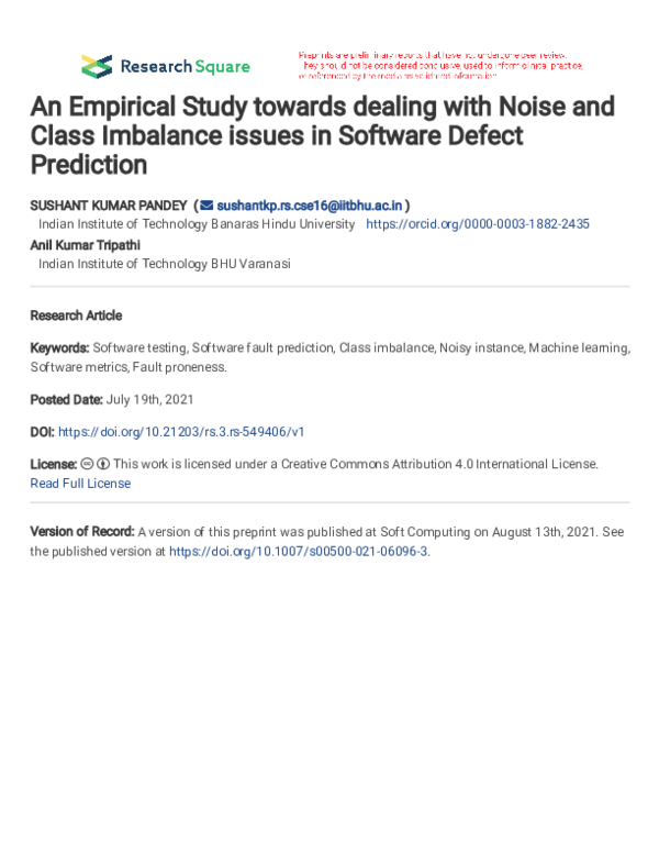 (PDF) An empirical study toward dealing with noise and class imbalance ...