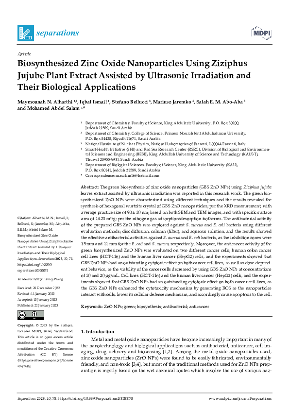 (PDF) Biosynthesized Zinc Oxide Nanoparticles Using Ziziphus Jujube Plant Extract Assisted by ...