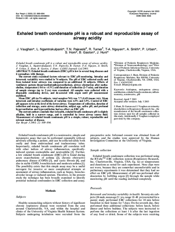 (PDF) Exhaled breath condensate pH is a robust and reproducible assay ...
