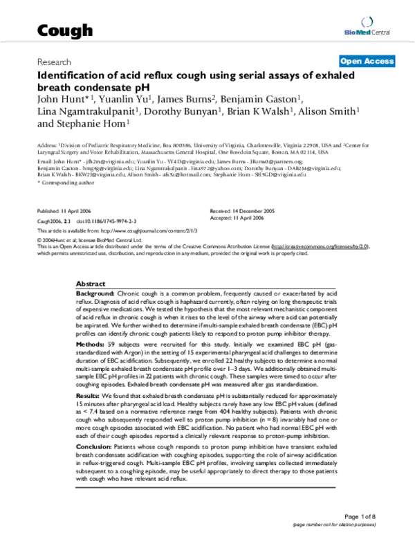 (PDF) Identification of acid reflux cough using serial assays of ...