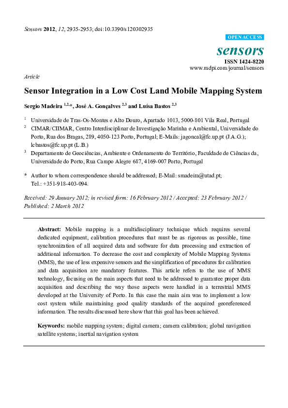 (PDF) Sensor Integration in a Low Cost Land Mobile Mapping System