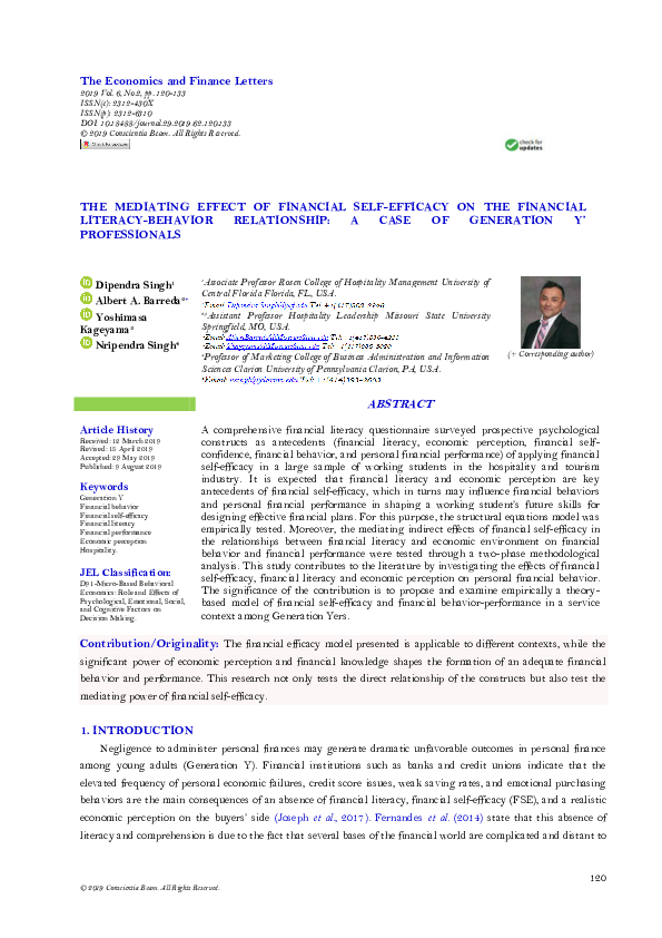 (PDF) The Mediating Effect of Financial Self-Efficacy on the Financial ...