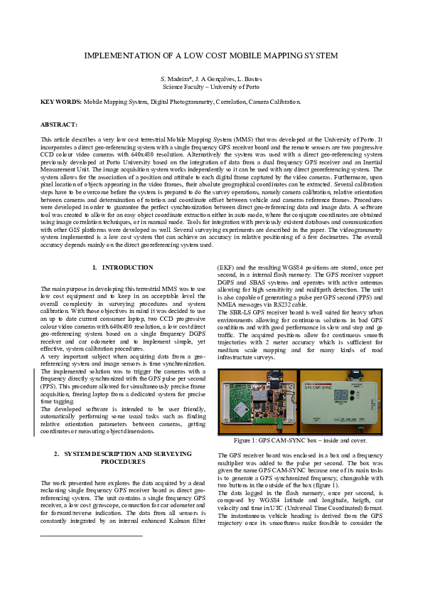 (PDF) Implementation of A Low Cost Mobile Mapping System | Luisa Bastos - Academia.edu