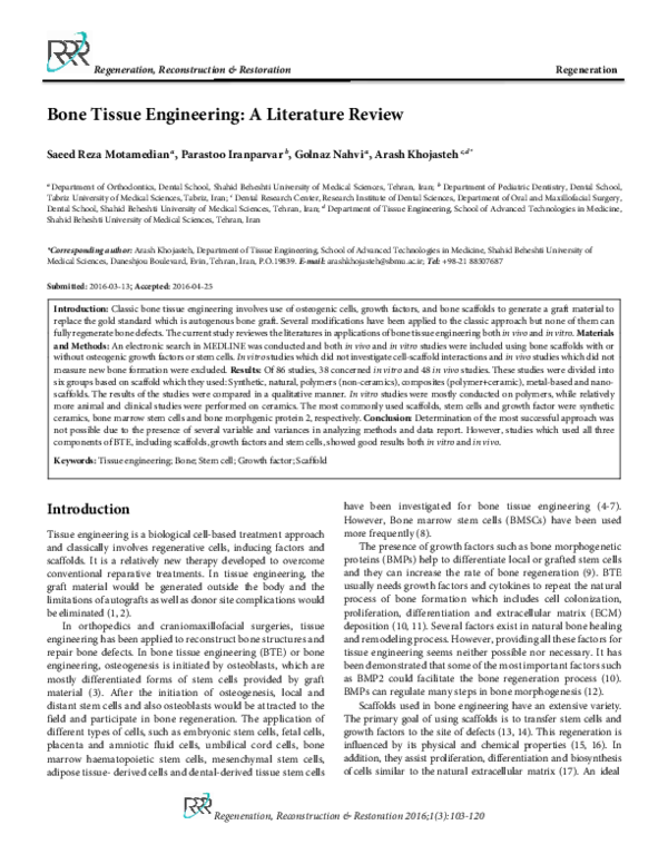 (PDF) Bone Tissue Engineering: A Literature Review