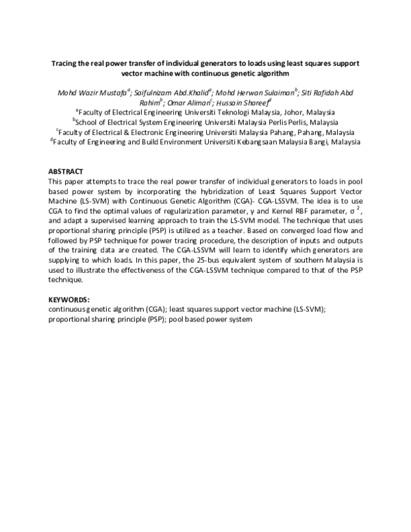 (PDF) Tracing the real power transfer of individual generators to loads using Least Squares ...