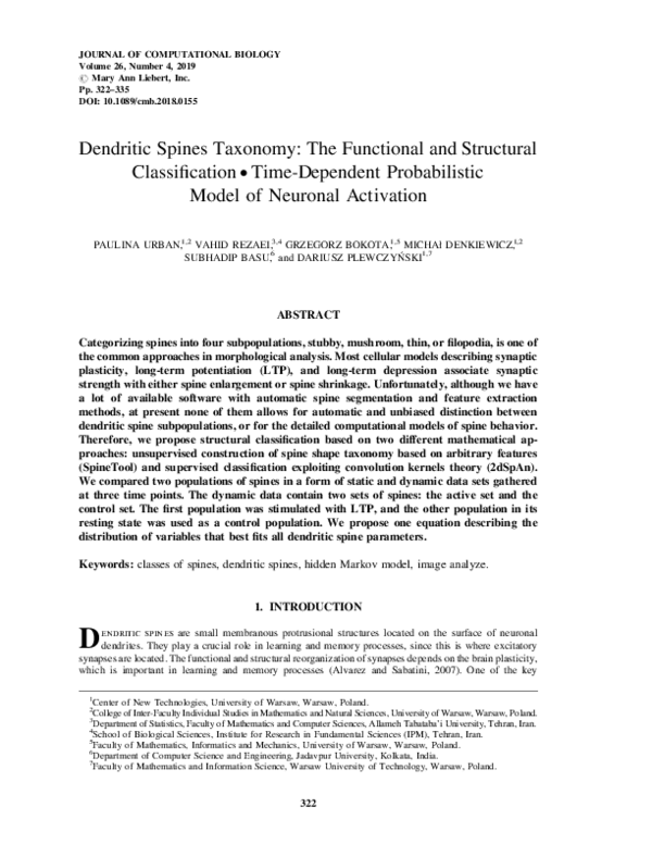 (PDF) Dendritic Spines Taxonomy: The Functional and Structural ...