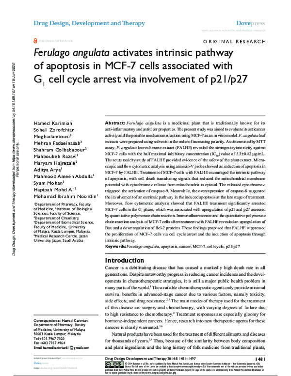 (PDF) Ferulago angulata activates intrinsic pathway of apoptosis in MCF ...