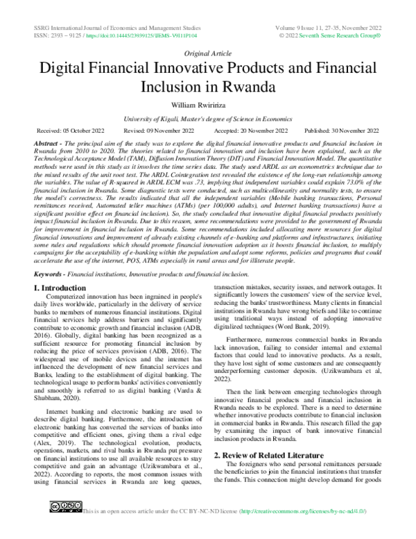 (PDF) Digital Financial Innovative Products and Financial Inclusion in ...