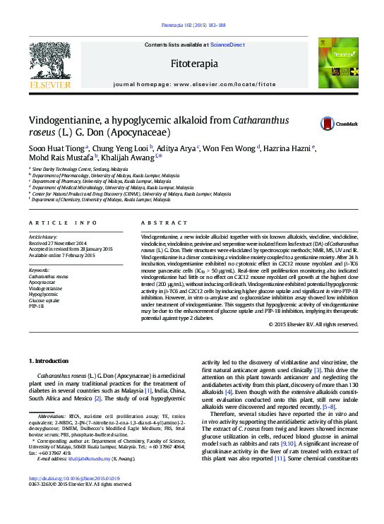 (PDF) Vindogentianine, a hypoglycemic alkaloid from Catharanthus roseus ...