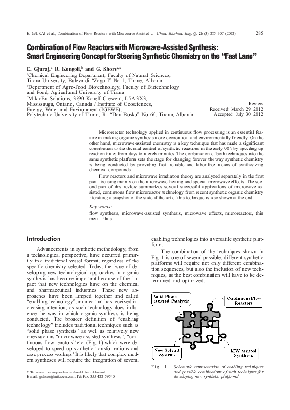 (PDF) Combination of Flow Reactors with Microwave-Assisted