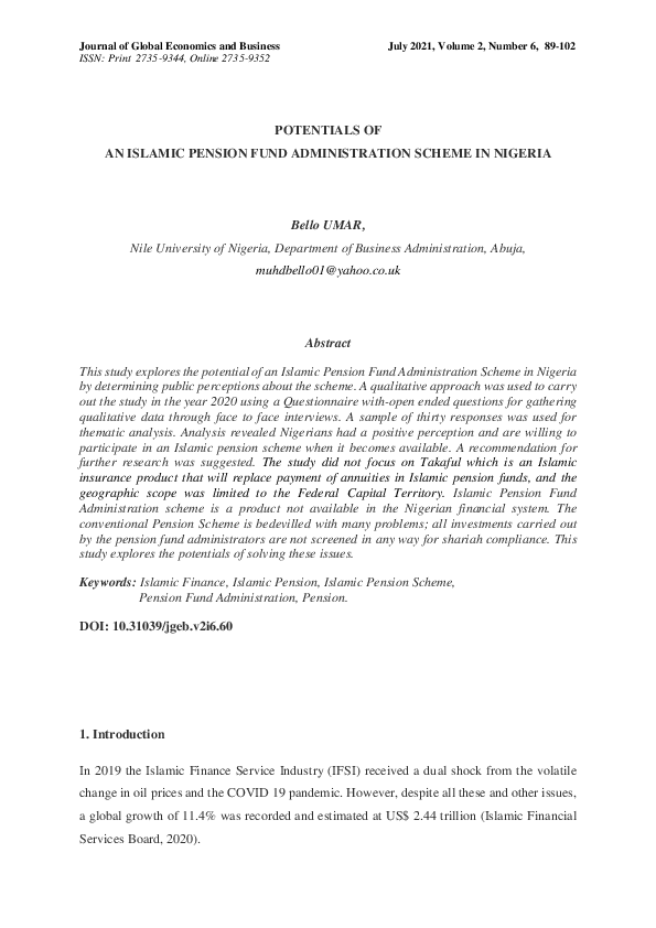 (PDF) Potentials of an Islamic pension fund administration scheme in ...