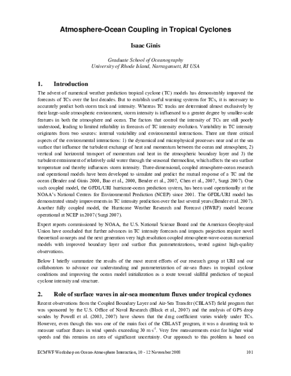 (PDF) Atmosphere-Ocean Coupling in Tropical Cyclones