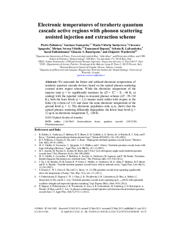 (PDF) Electronic temperatures of terahertz quantum cascade active ...