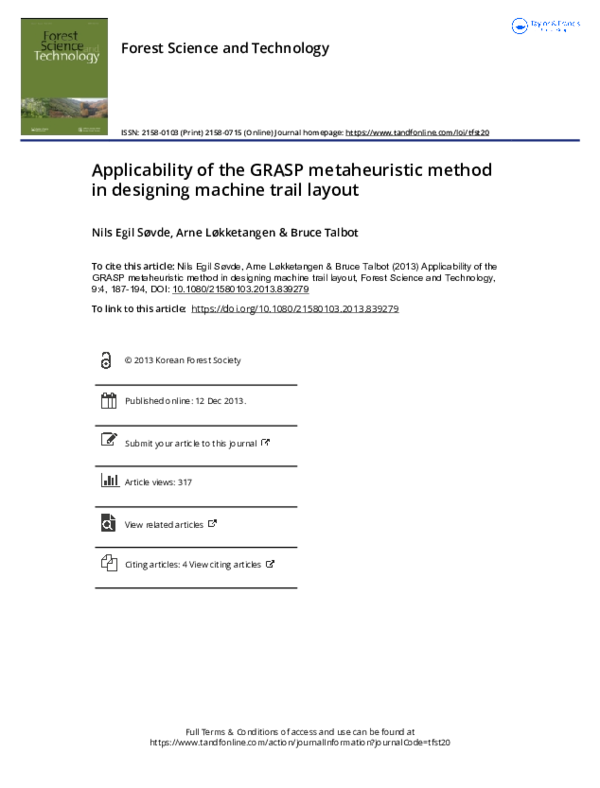 Pdf Applicability Of The Grasp Metaheuristic Method In Designing Machine Trail Layout