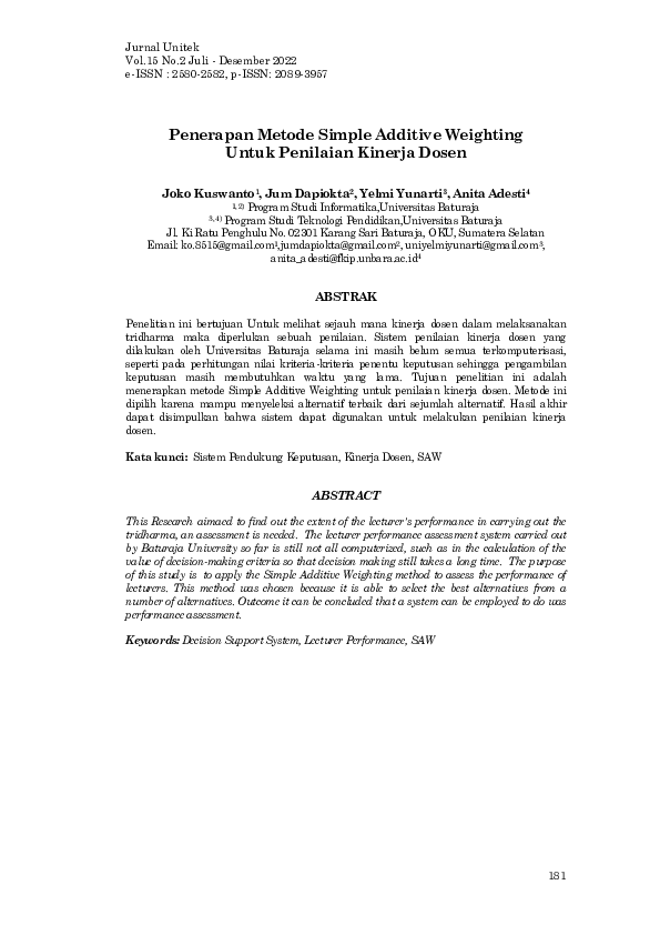 (PDF) Penerapan Metode Simple Additive Weighting (SAW) Untuk Penilaian ...