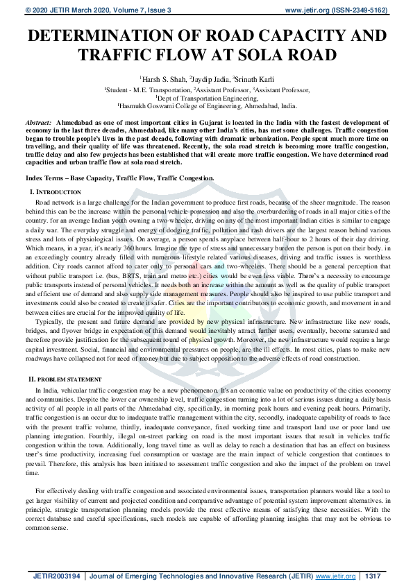 (PDF) Determination of Road Capacity and Traffic Flow at Sola Road