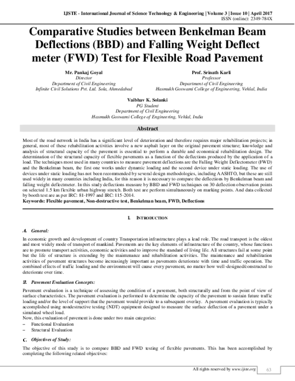 (PDF) Comparative Studies between Benkelman Beam Deflections (BBD) and ...