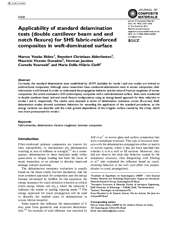 (PDF) Applicability of standard delamination tests (double cantilever ...