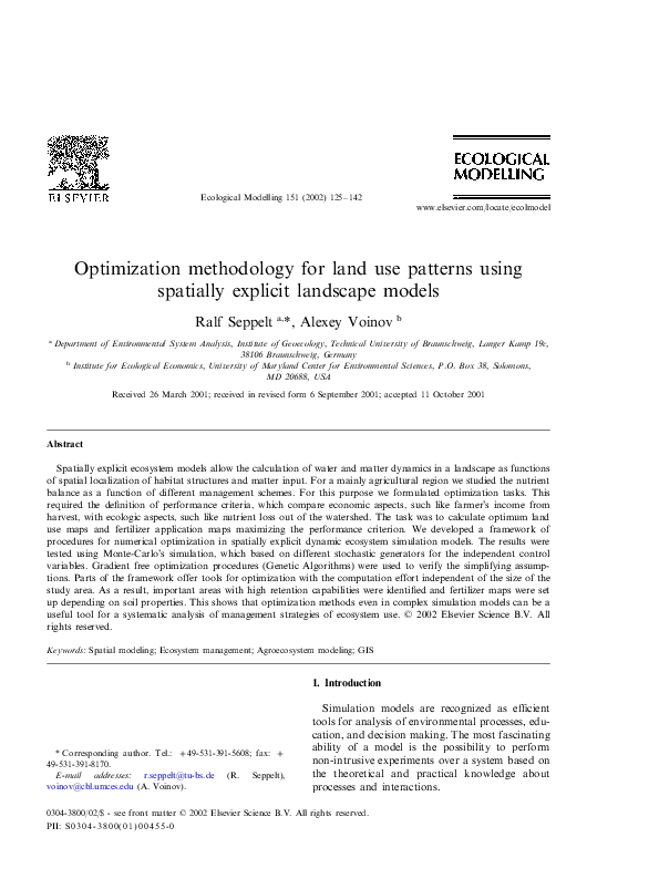 (PDF) Optimization methodology for land use patterns using spatially explicit landscape models