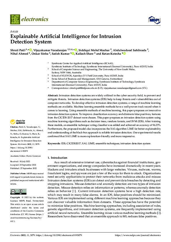 Pdf Explainable Artificial Intelligence For Intrusion Detection System