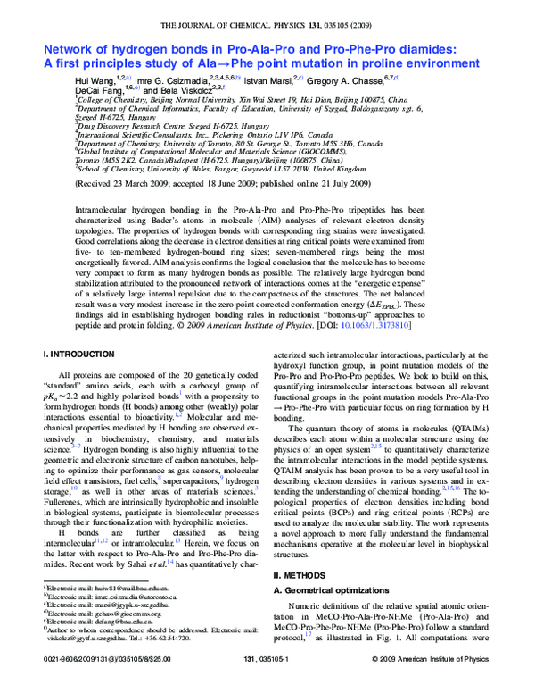 (PDF) Network of hydrogen bonds in Pro-Ala-Pro and Pro-Phe-Pro diamides ...