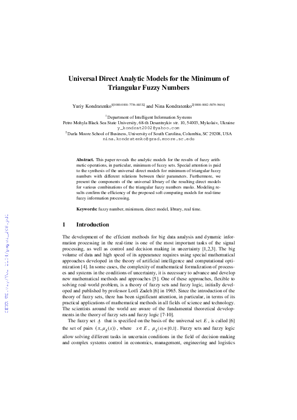 Pdf Direct Models For Minimum Triangular Fuzzy Numbers