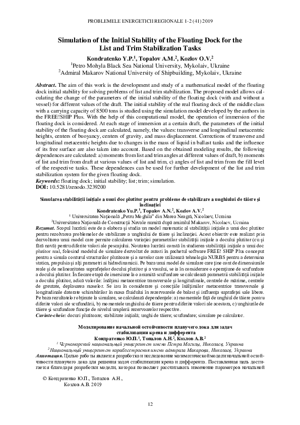 (PDF) Simulation of the Initial Stability of the Floating Dock for the List and Trim ...