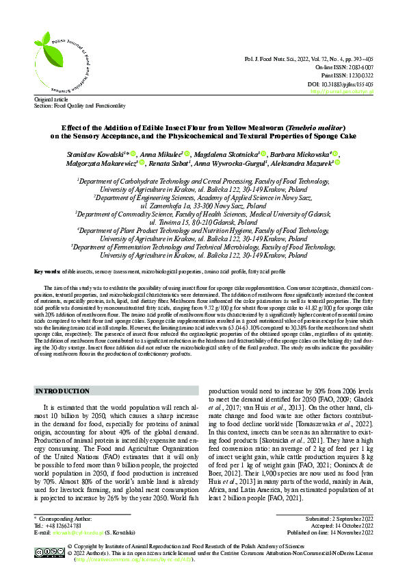 (PDF) Effect of the Addition of Edible Insect Flour from Yellow ...