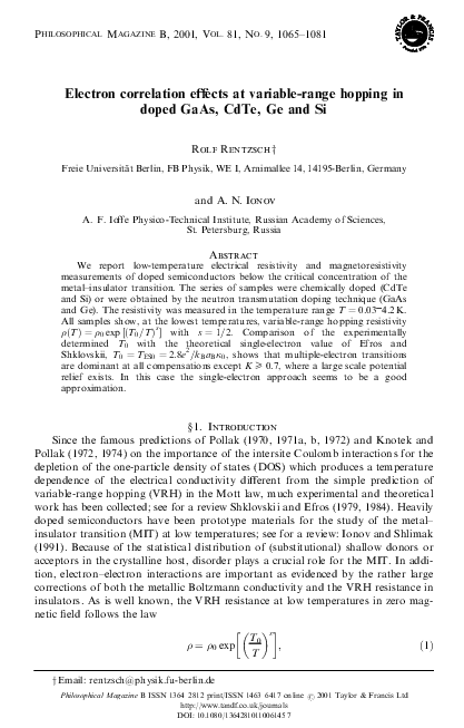 (PDF) Electron correlation effects at variable-range hopping in doped ...