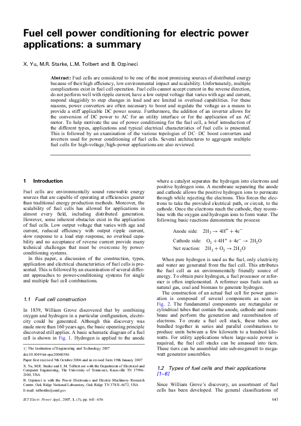 (PDF) Fuel cell power conditioning for electric power applications: a ...