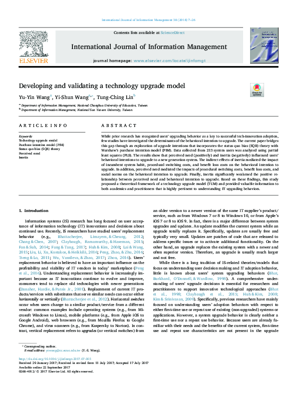 (PDF) Developing and validating a technology upgrade model