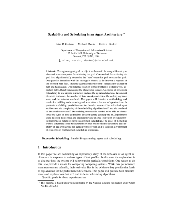 (PDF) Scalability and Scheduling in an Agent Architecture