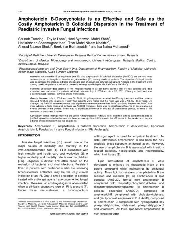 (PDF) Amphotericin B-Deoxycholate is as Effective and Safe as the ...